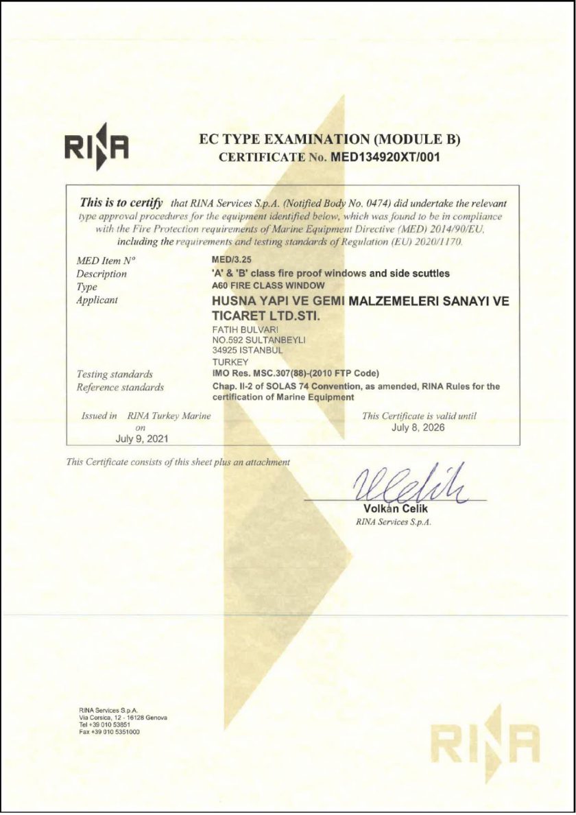 Certificates - İde Marine | Side Scuttles And Ship Windows