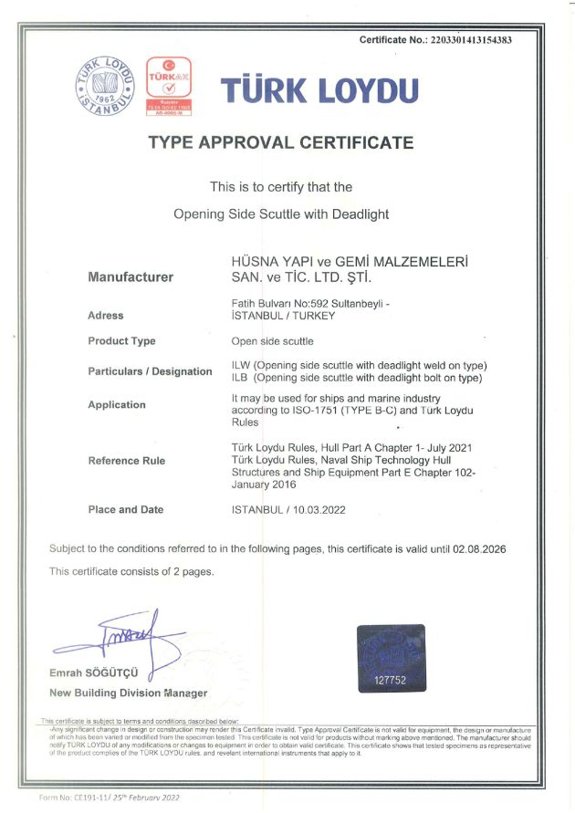 Certificates - İde Marine | Side Scuttles And Ship Windows